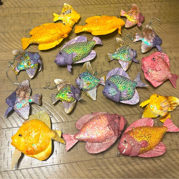 Holiday | 35 Vintage Paper Mache Tropical Fish Angel Fish Sequins ...